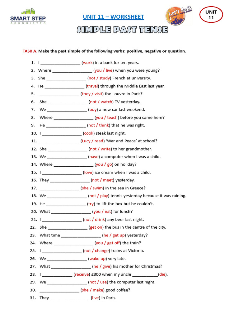 Unit 11 - Simple Past Written Work | Download Free PDF | Grammar ...