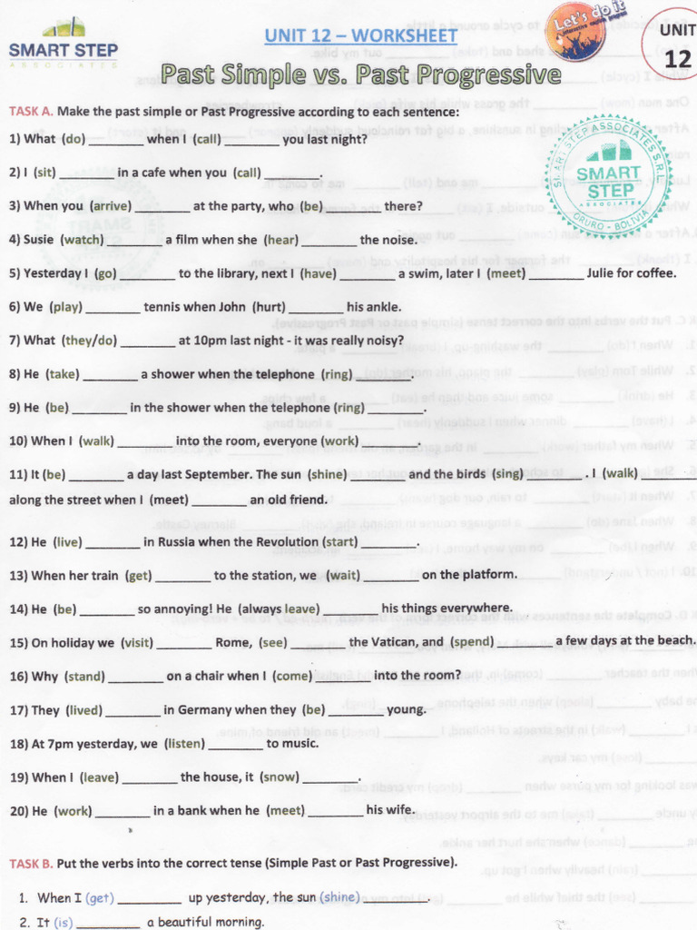 UNIT 12 - Simple Past vs Progressive. WRITTEN WORKpdf | PDF