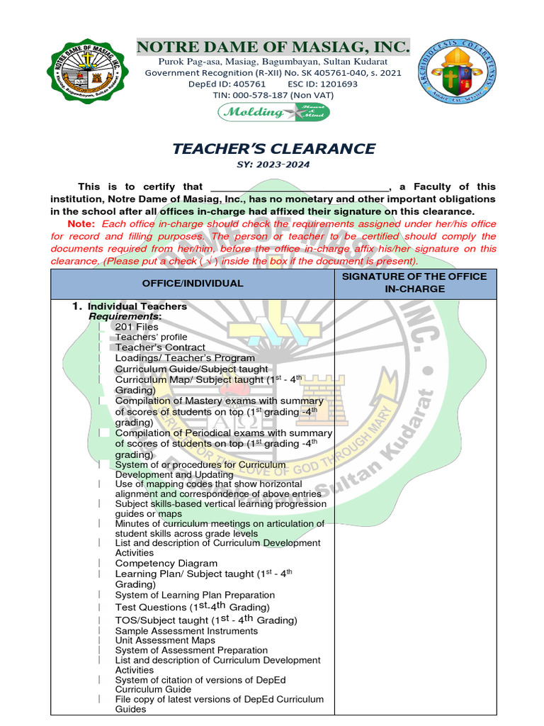 Teachers-Clearance-2024 | PDF | Educational Assessment | Curriculum