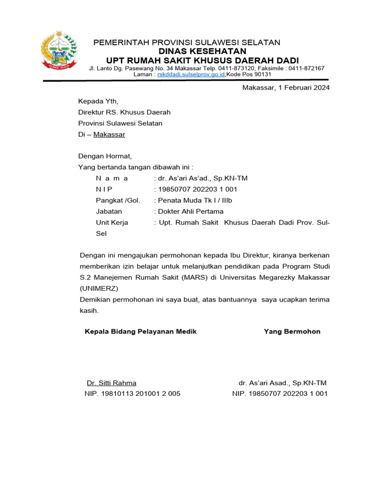 Surat Permohonan Tugas Belajar Mandiri | PDF Surat Permohonan Tugas Belajar Mandiri | PDF