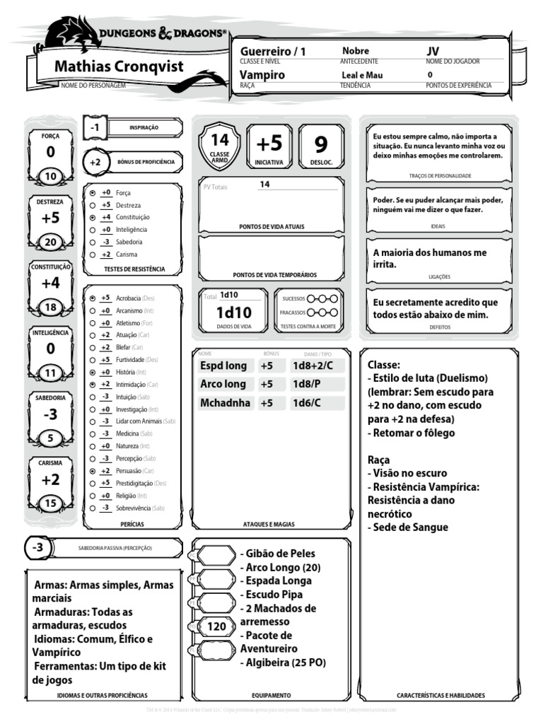 Ficha D&D5e Mathias Cronqvist | PDF