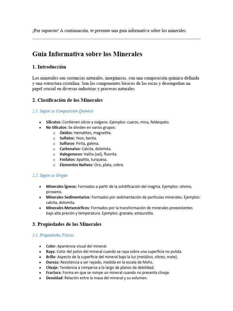 Guía Informativa Sobre Minerales | PDF | Minerales | Materiales naturales