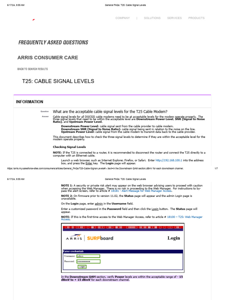 T25 Cable Modem Signal Levels | PDF | Signal To Noise Ratio | Cable ...