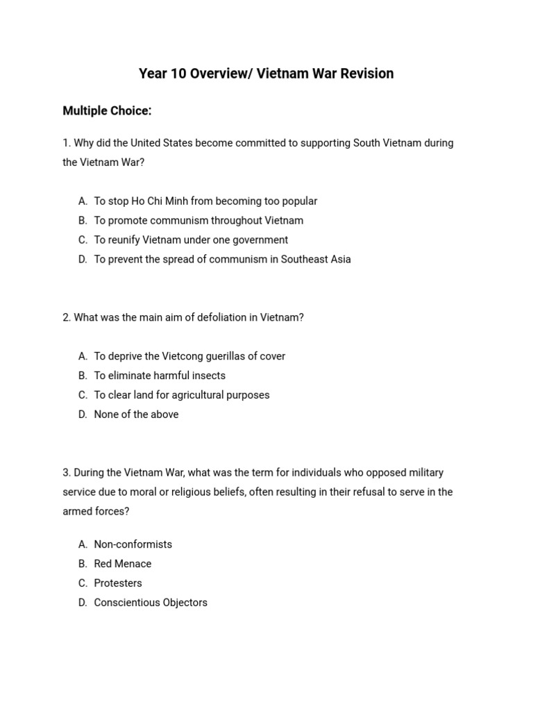 Overview - Vietnam War Revision Booklet 2024 | PDF | Vietnam War | Viet ...