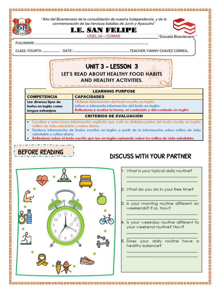 Lesson 3 - Unit 3-4TH Grade | PDF | Lunch | Cuisine