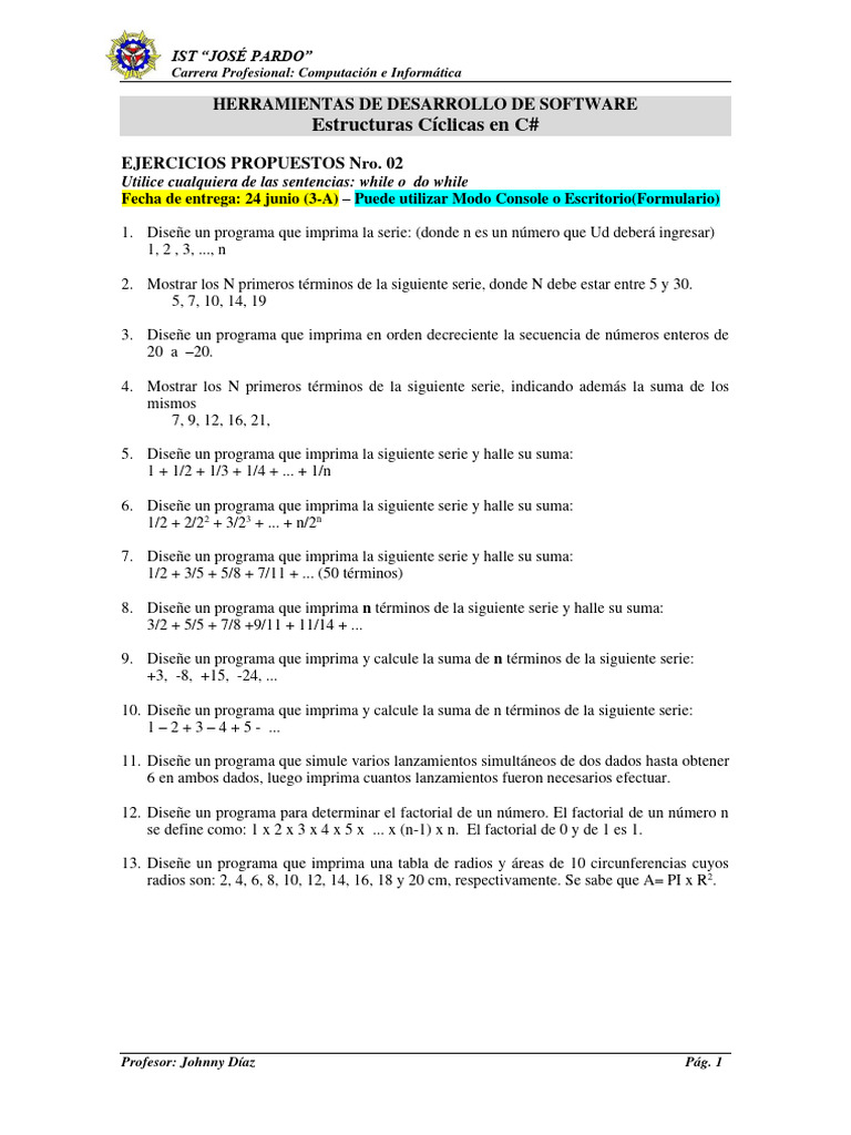 Ejercicios Propuestos Nro 2 - C# - While - Do While | PDF | División (Matemáticas) | Matemática ...