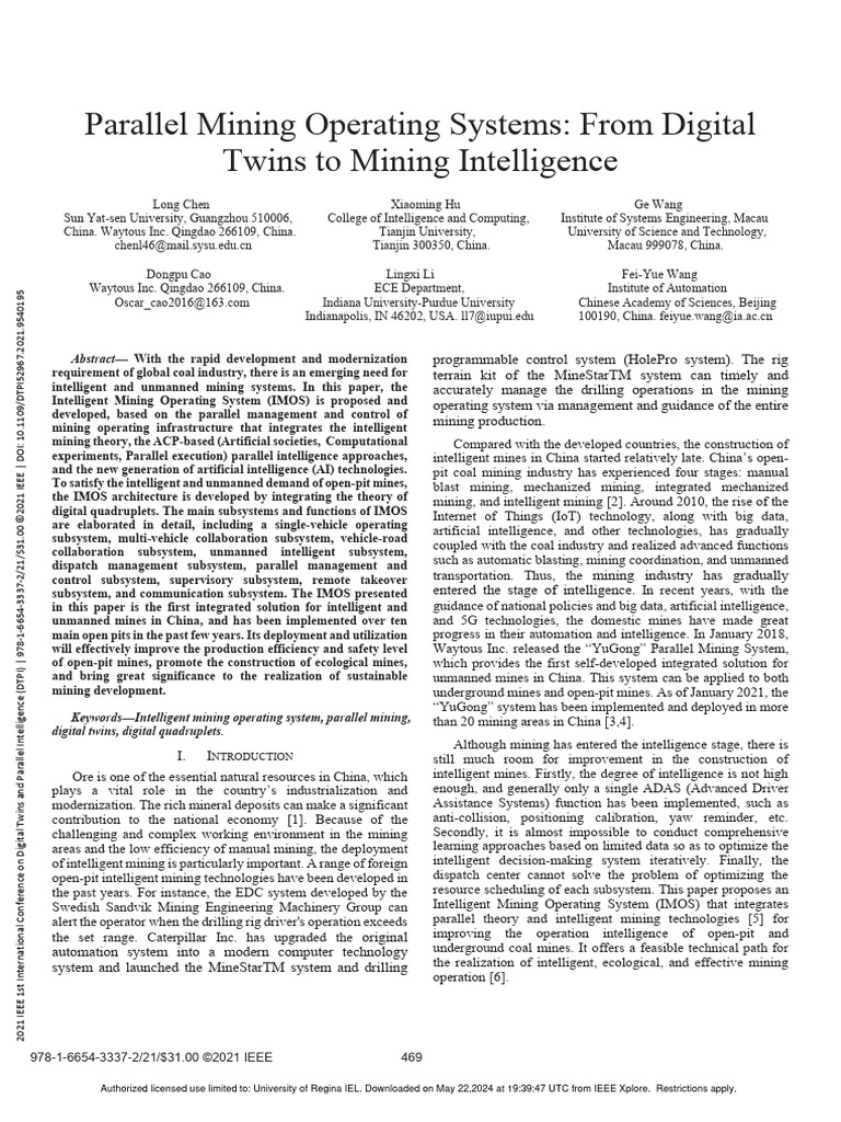 Parallel Mining Operating Systems From Digital Twins To Mining Intelligence | PDF | Simulation ...