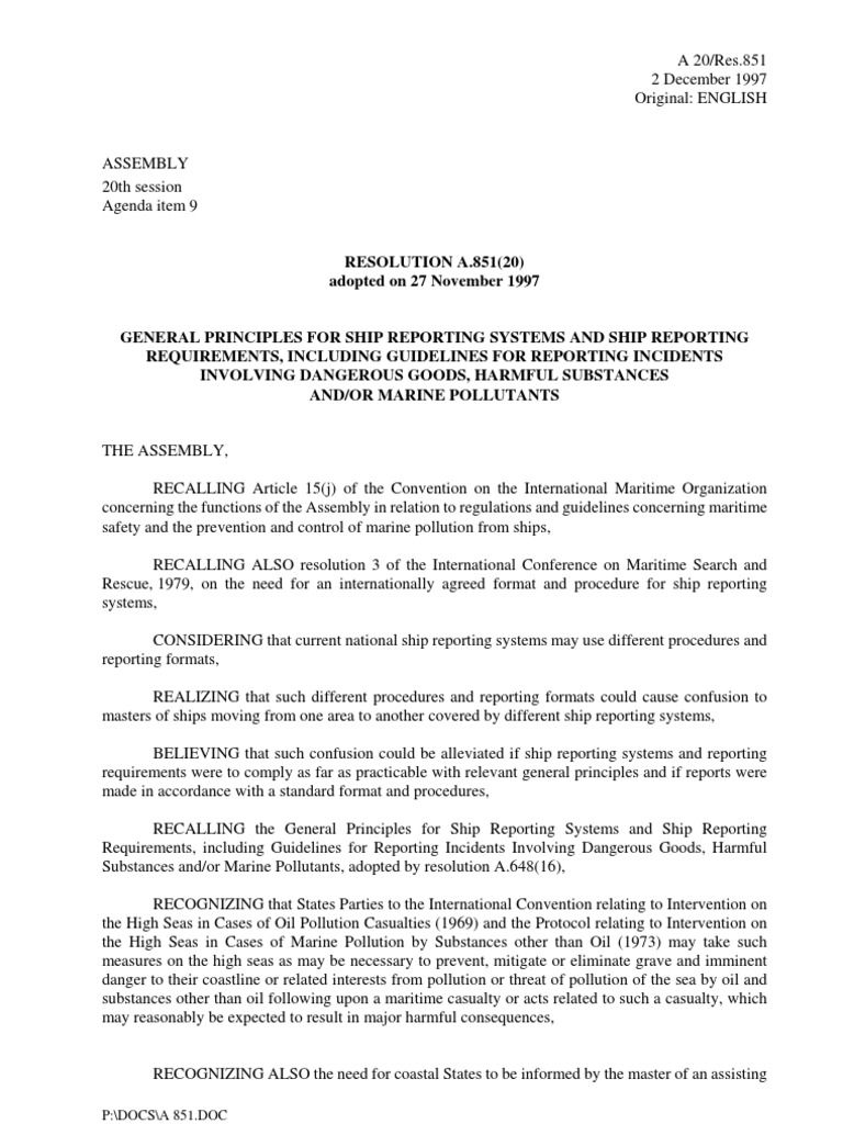 (IMO Resolution A.851 (20) ) | PDF | Ships | Safety