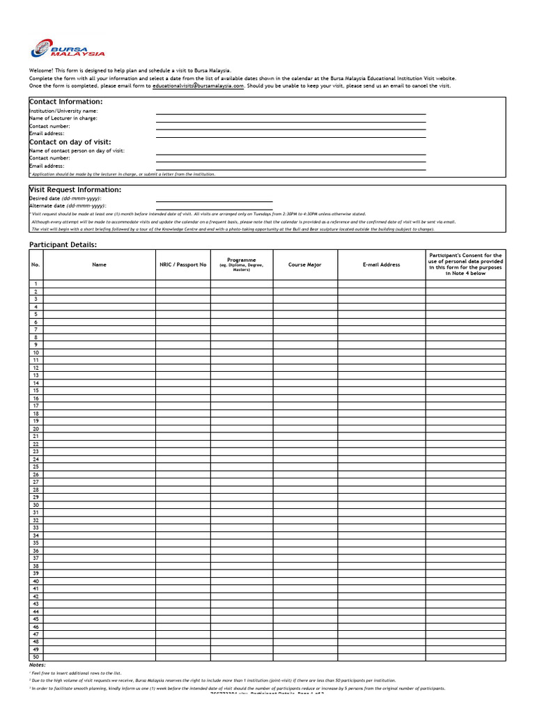 Educational Visit Request Form | PDF