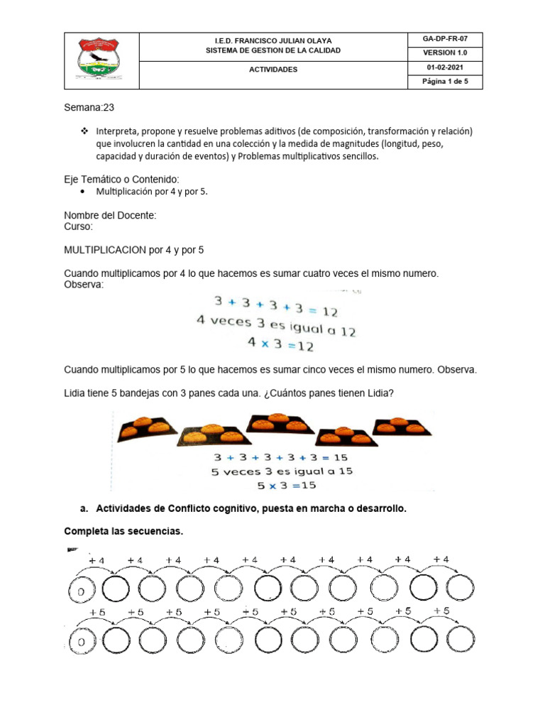 Formato de Actividades FR-07 Semana 23 Matematicas Grado 2° | PDF
