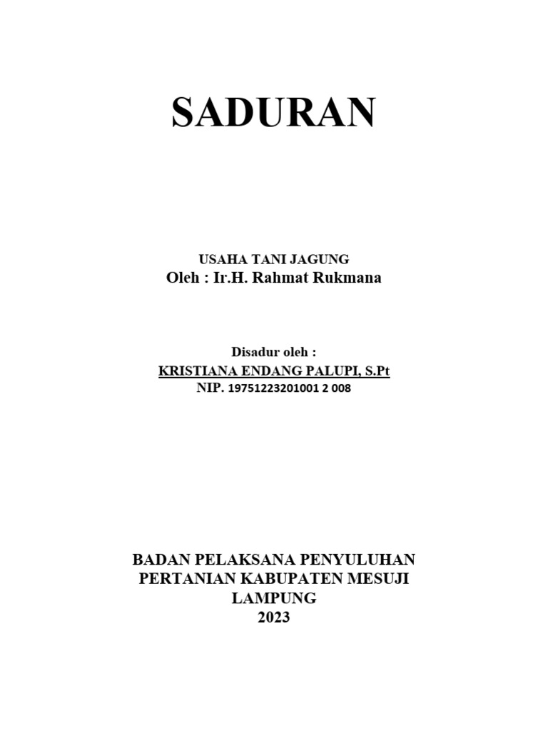 Saduran Usaha Tani Jagung 2023 | PDF