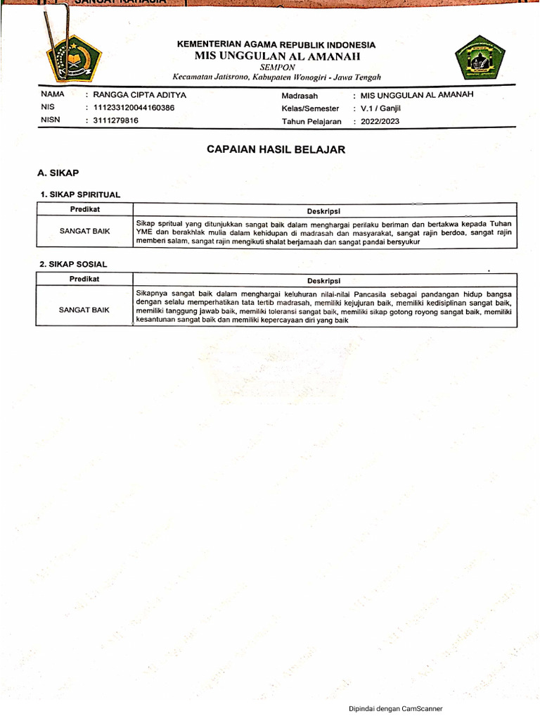 Raport Angga Cipta Aditya | PDF