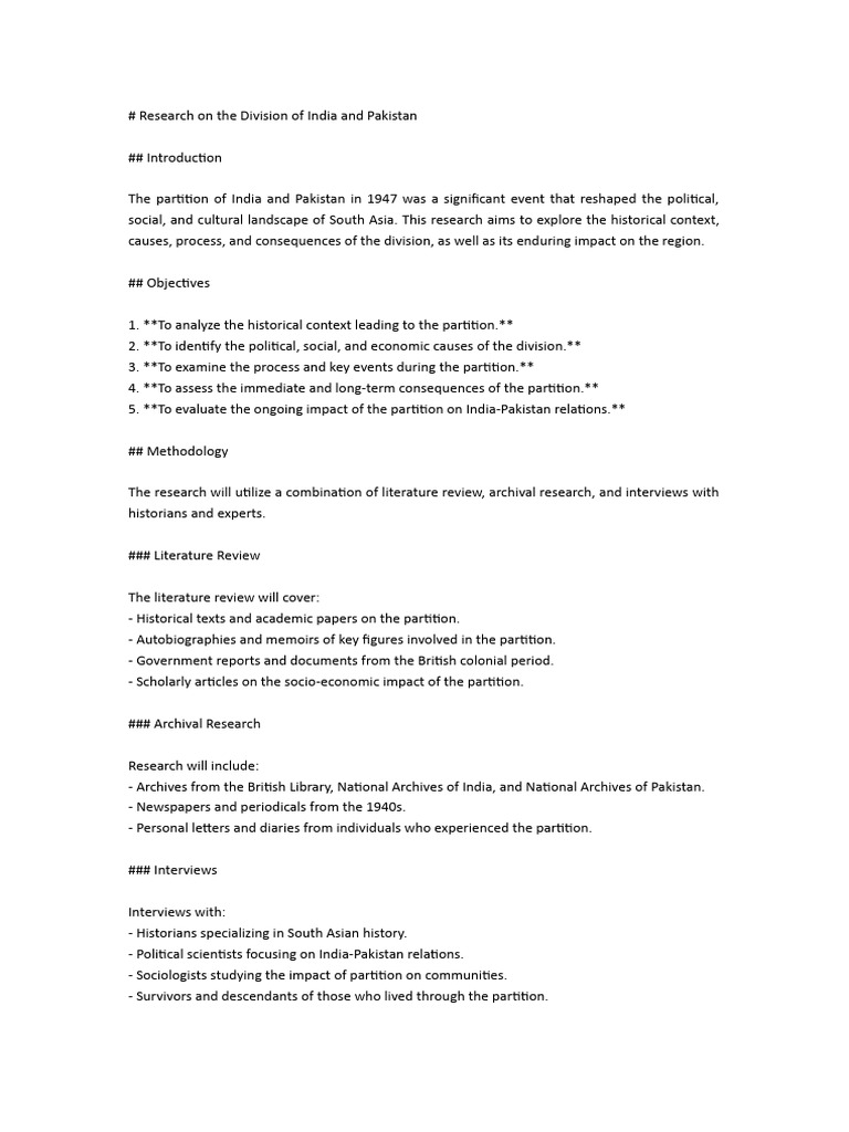 Research On The Division of India | PDF | Partition Of India | India ...