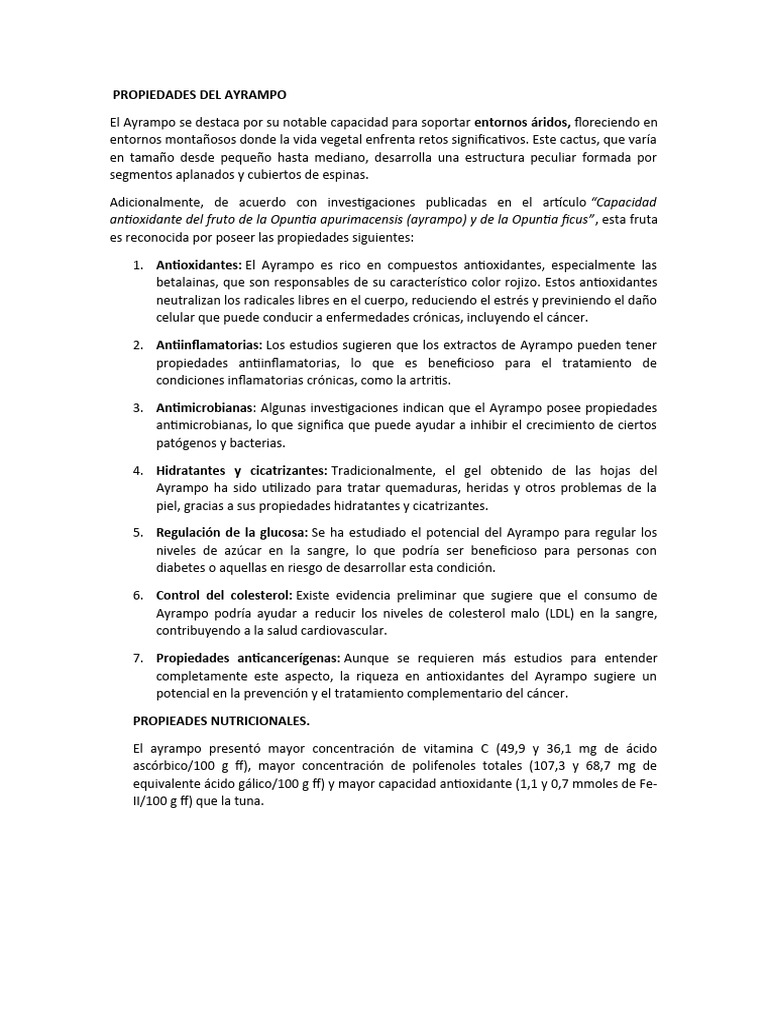 Propiedades Del Ayrampo | PDF | Antioxidante | Nutrición