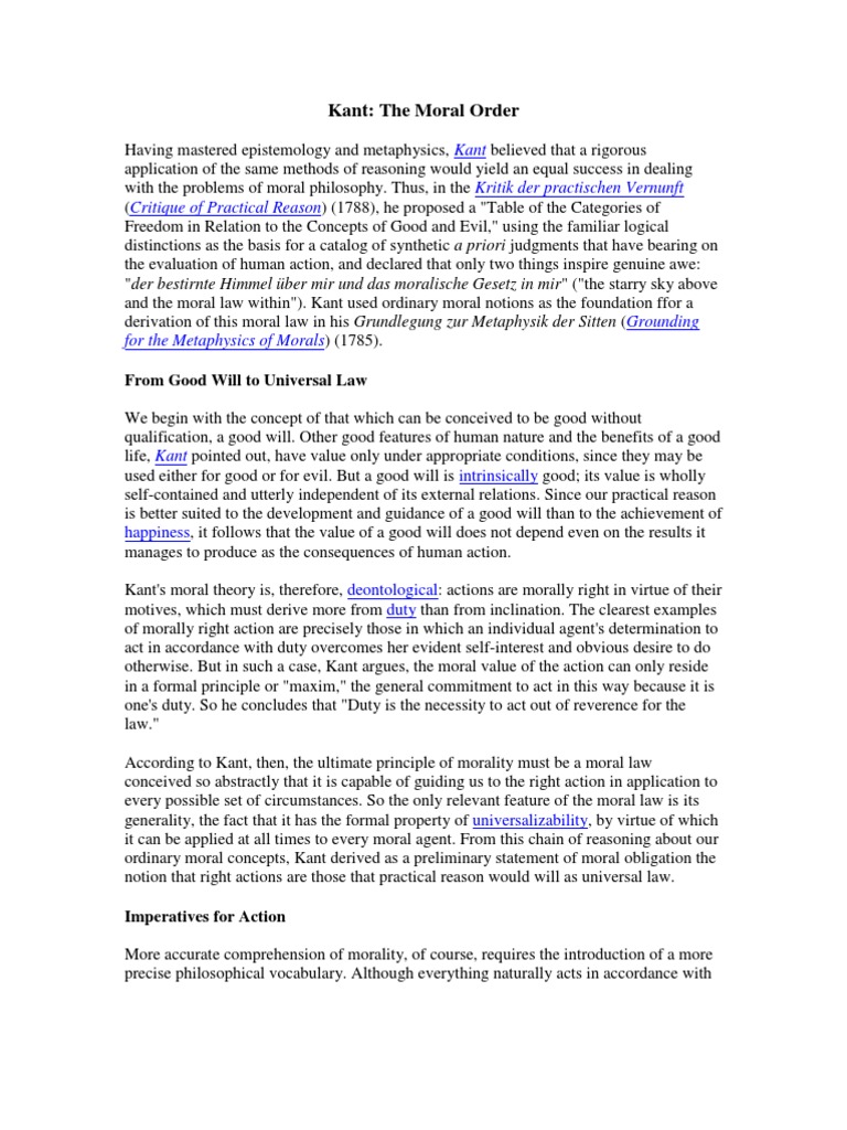 Kant's Moral Order and the Categorical Imperative | PDF | Immanuel Kant | Autonomy