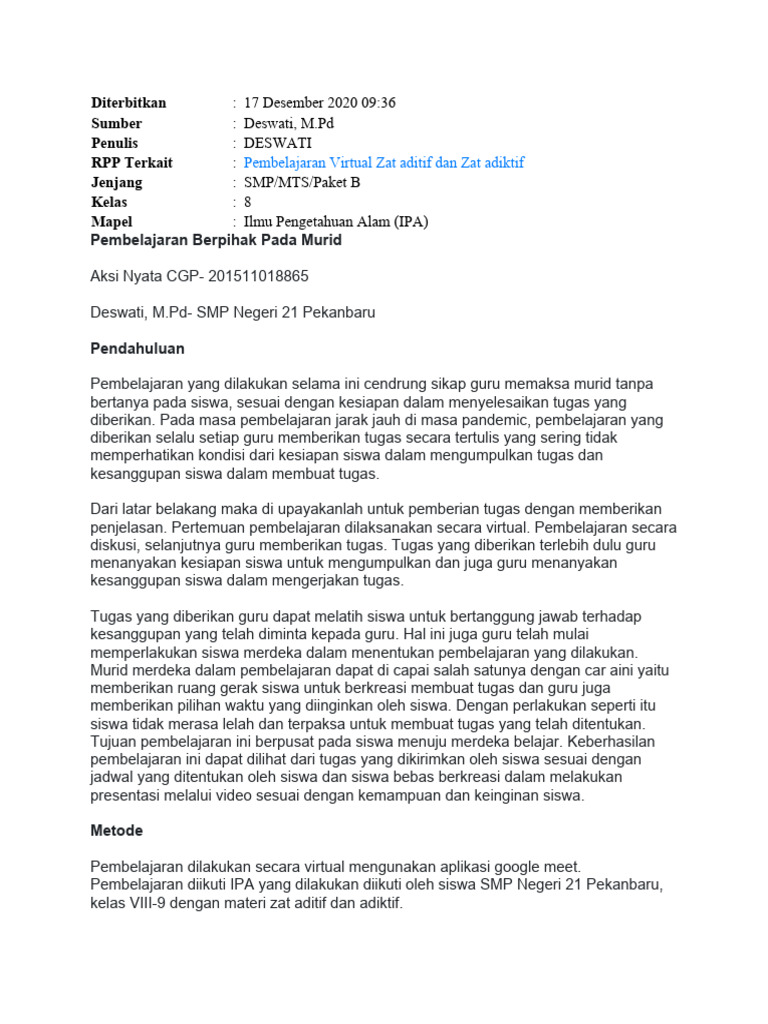 Contoh RPP | PDF | Karier & Perkembangan