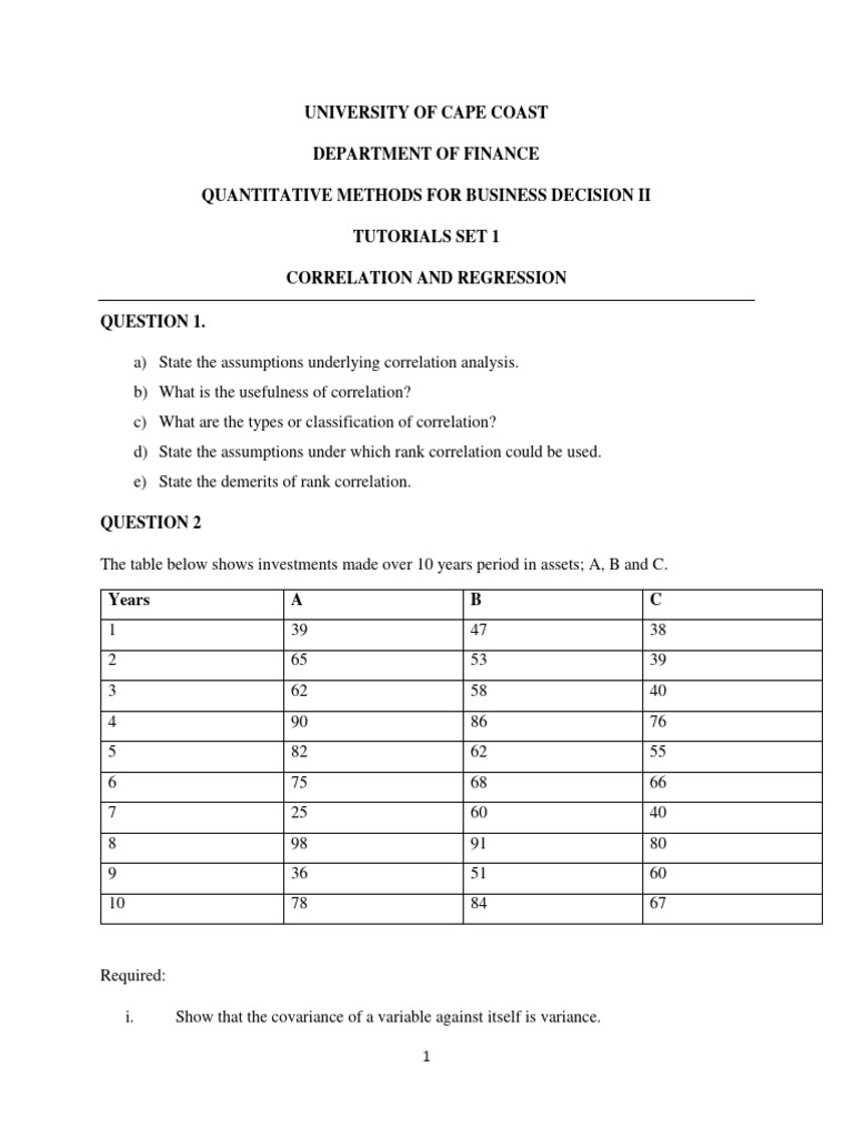 Correlation and Regression Set | PDF | Beta (Finance) | Regression Analysis