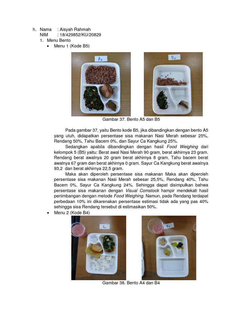 Persentase Sisa Makanan dengan Comstock | PDF