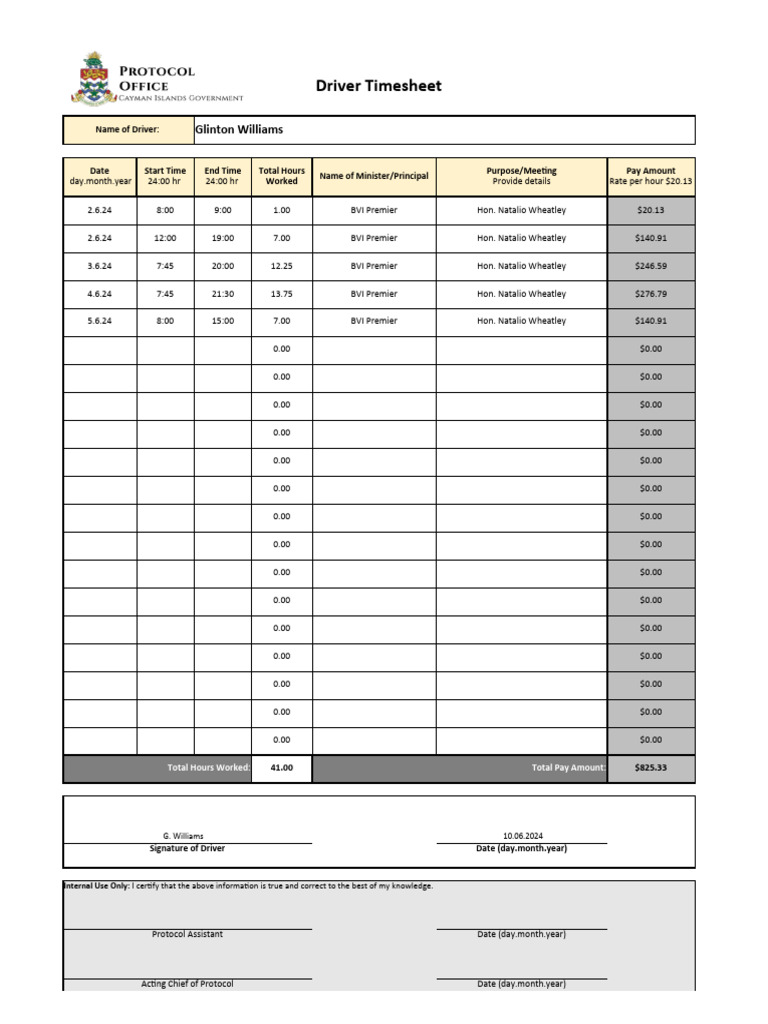 Protocol Driver Timesheet 2024 (1) | PDF