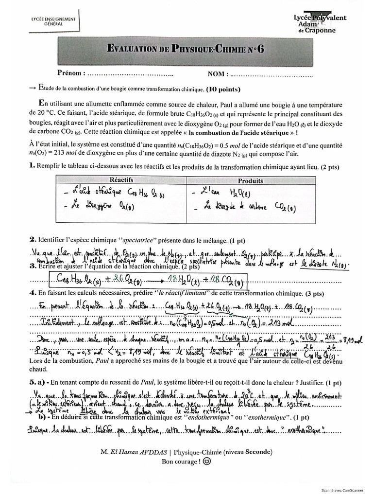 Corrigé de l' Évaluation de Physique-Chimie N°6 | PDF
