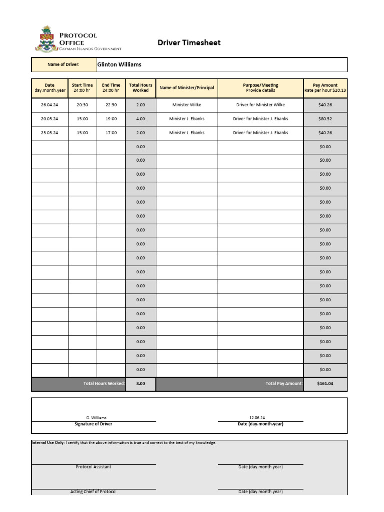 Protocol Driver Timesheet 2024 2 | PDF