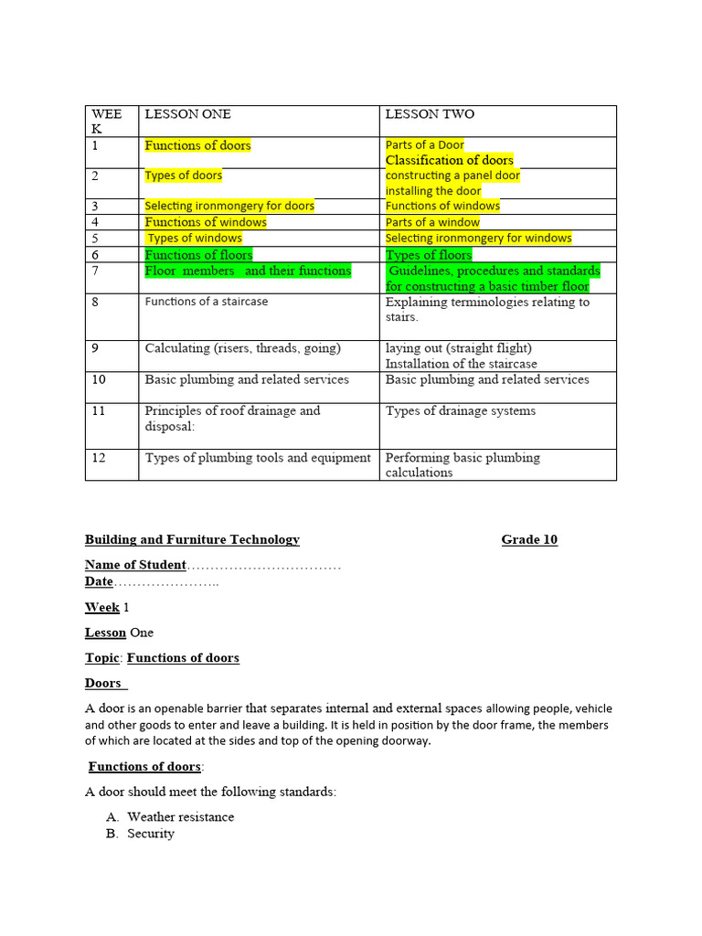 Grade 10 Worksheet | PDF | Window | Door
