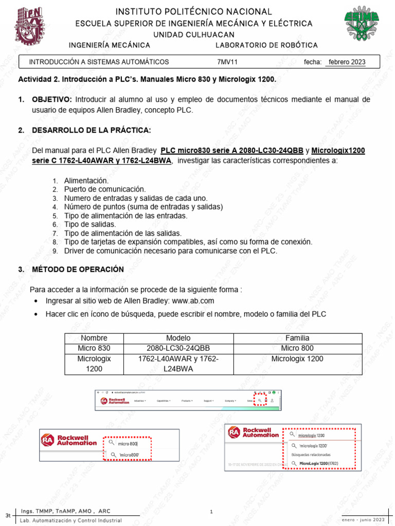 Actividad 2 - Introducción A PLC's Micro 830 - Micrologix1200 | PDF | Ingeniería mecánica ...