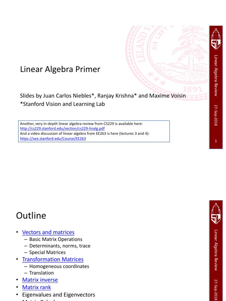 Stanford Linear Algebra Overview | PDF | Matrix (Mathematics) | Linear Map
