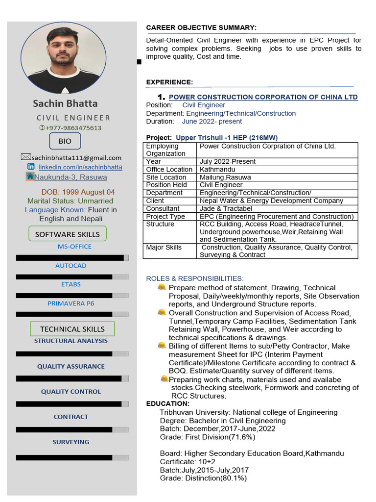 Sachin CV For Civil Engineer | PDF | Engineering | Business