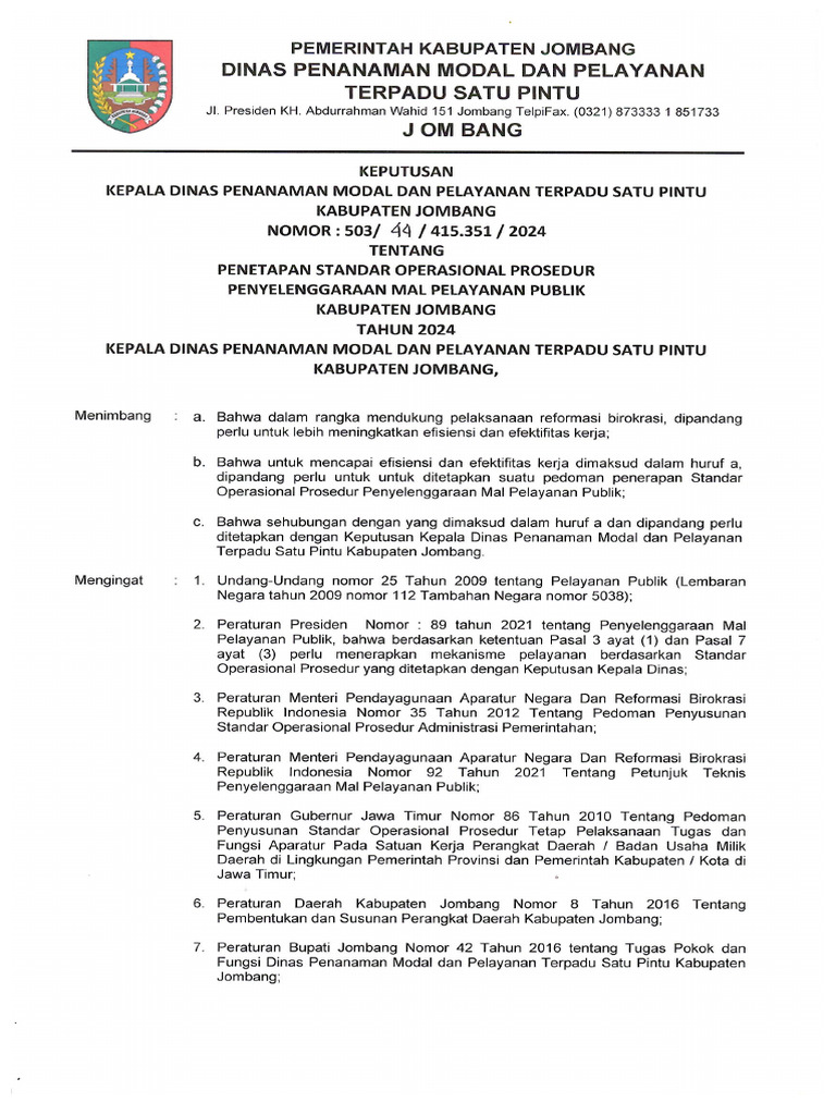 SK - Penetapan SOP Penyelenggaraan MPP | PDF