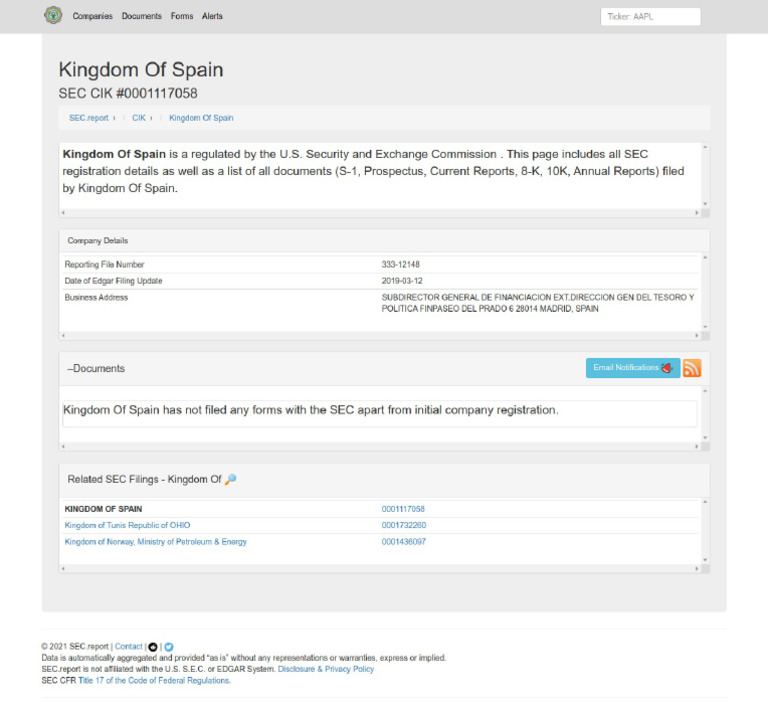 Kingdom of Spain SEC Registration - Sec - Report | PDF