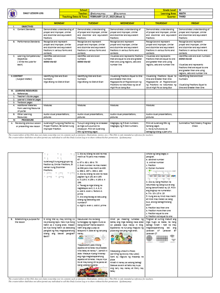 DLL - MATH 3 - Q3 - WEEK 1 Identifies Odd-Even-Visualizes and ...