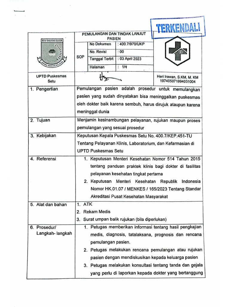 Sop Pemulangan Dan TL Pasien | PDF