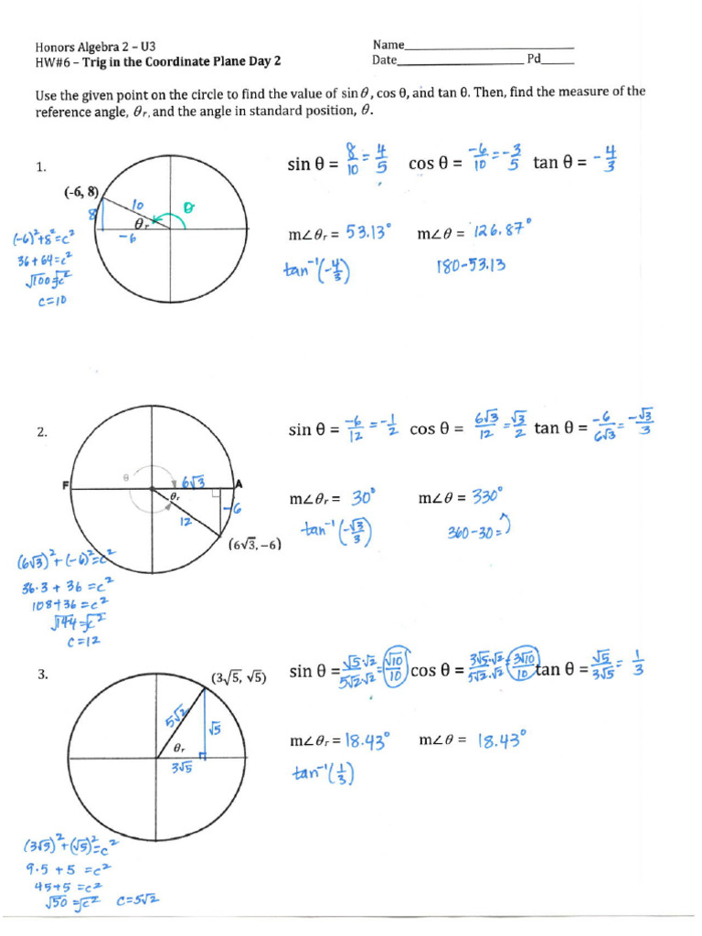 Lesson #6 HW - Trig in Coordinate Plane KEY | PDF Lesson #6 HW - Trig in Coordinate Plane KEY | PDF