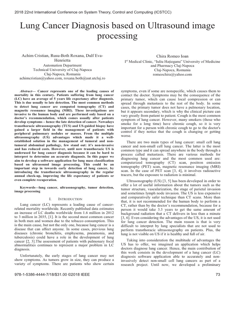 01 Lung Cancer Diagnosis Based On Ultrasound | PDF | Lung Cancer | Medical Ultrasound