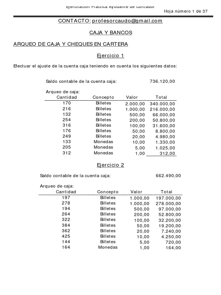 Ejercicios contables | PDF | Cheque | Bancos
