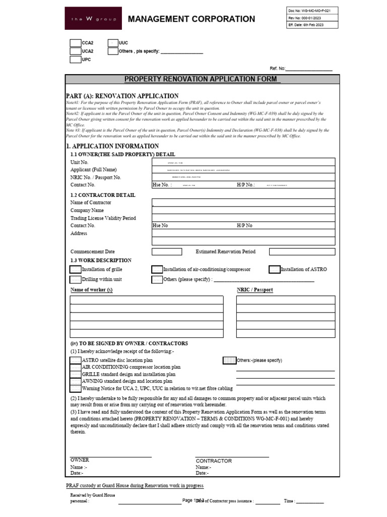 RENOVATION FORM 3 | PDF | Indemnity | Private Law