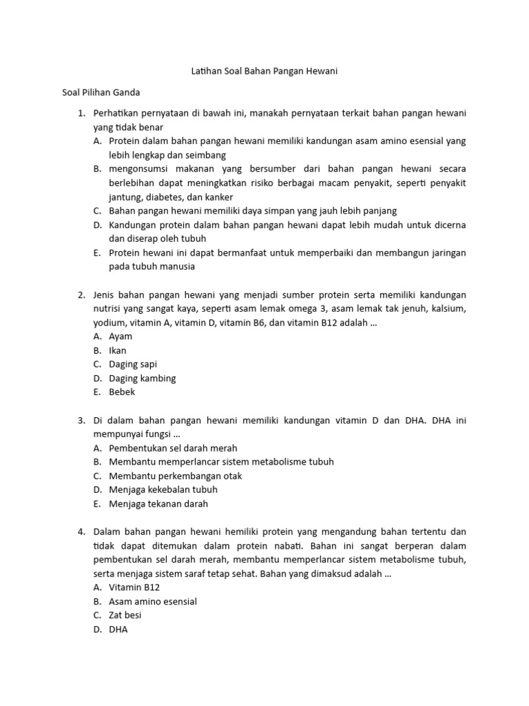 Latihan Soal Bahan Pangan Hewani | PDF | Kesehatan Holistik