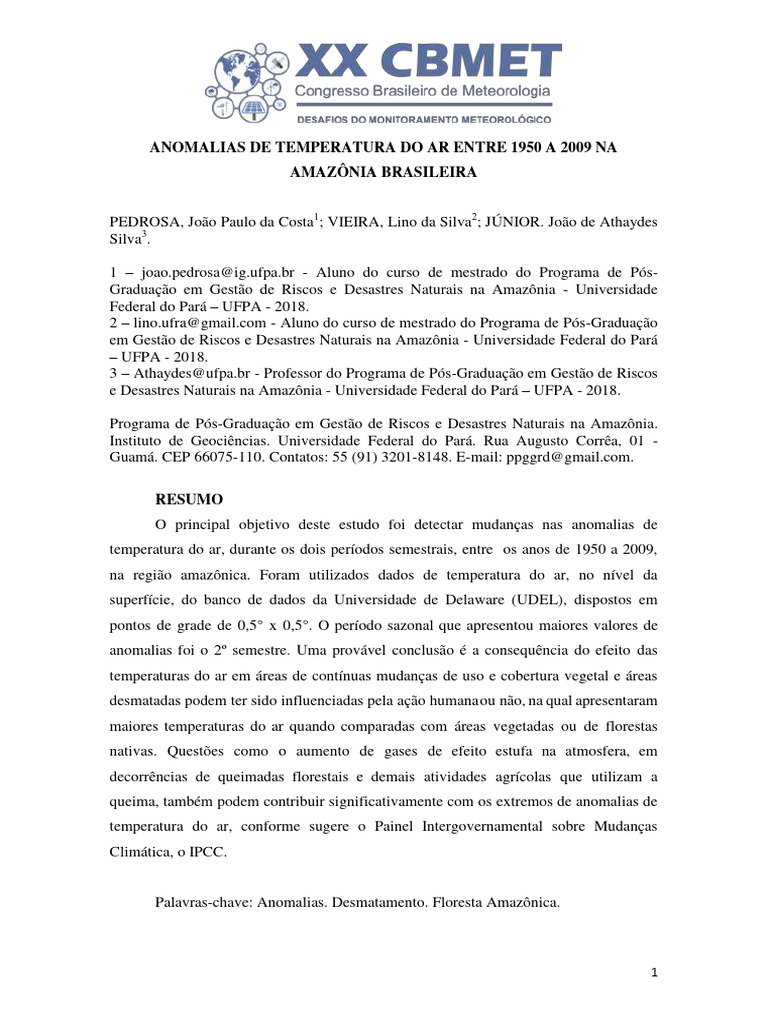 ARTIGO João Paulo - Lino - CBMET - Anomalias de Temperatura Do Ar Entre ...