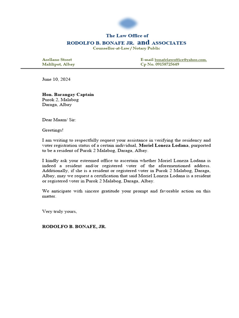 Letter Request (Barangay) | PDF