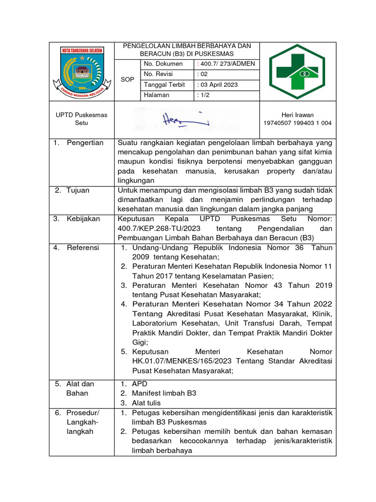 Bab 5.5.3 Sop Pengelolaan Limbah B3 | PDF | Sains & Matematika