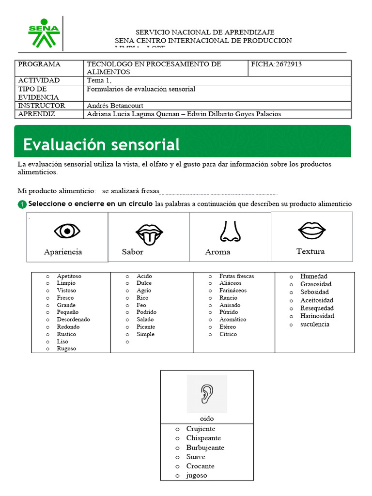 formatos de analisis sensorial | PDF