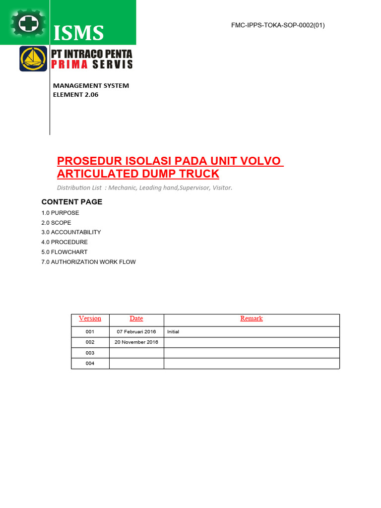 FMC-IPPS-TOKA-SOP-0002 (00) - Isolasi Unit ADT | PDF