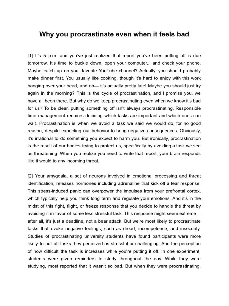 (TED4) - Script - Why You Procrastinate Even When It Feels Bad | PDF ...