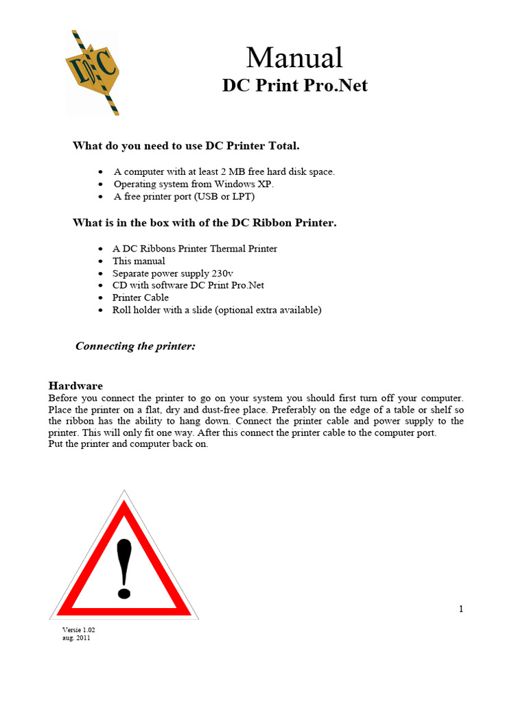 Handleiding DC Print Pro Net Engels NL | PDF | Printer (Computing ...