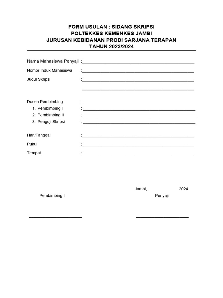 Form Ujian Usulan Akhir Program D4 Skripsi | PDF