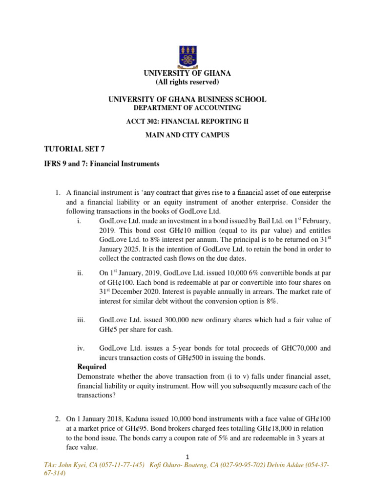 ACCT 302 Tutorial Set 7 and Answers | PDF | Fair Value | Bonds (Finance)
