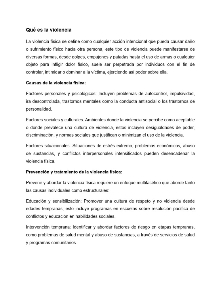 Qué Es La Violencia Física Pdf Violencia Desorden De Personalidad