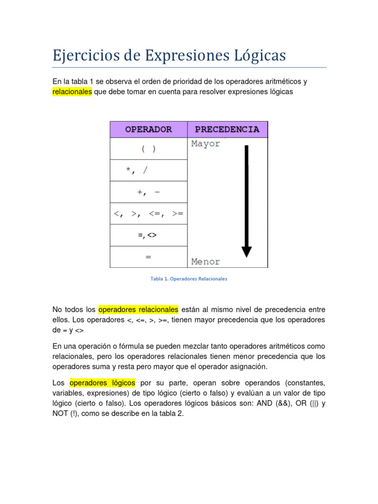 Actividad de Recuperación 2 - Expresiones Lógicas | PDF | Matemáticas ...
