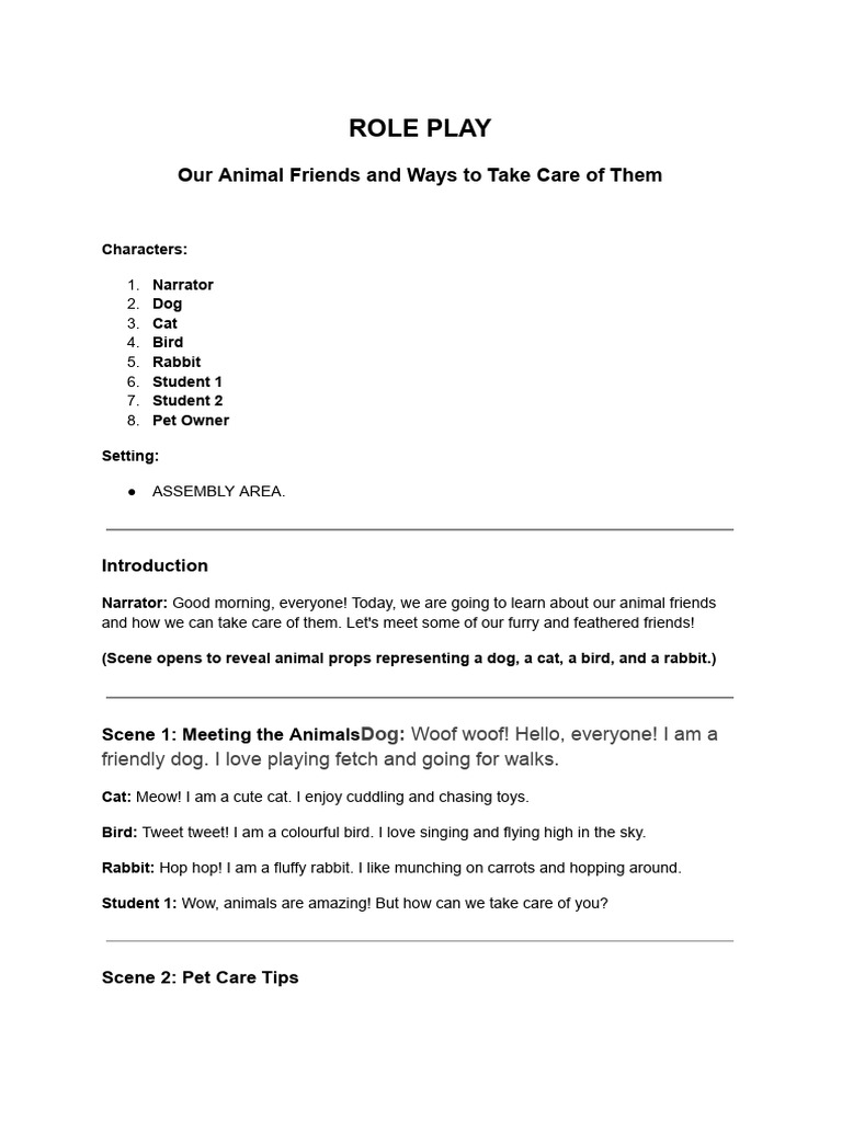 Grade 3 - Role Play - Our Animal Friends and Ways To Take Care of Them ...